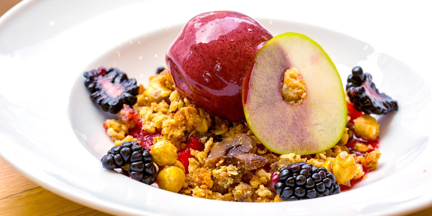 Apple & Blackberry Crumble with Blackberry Sorbet recipe | BerryWorld